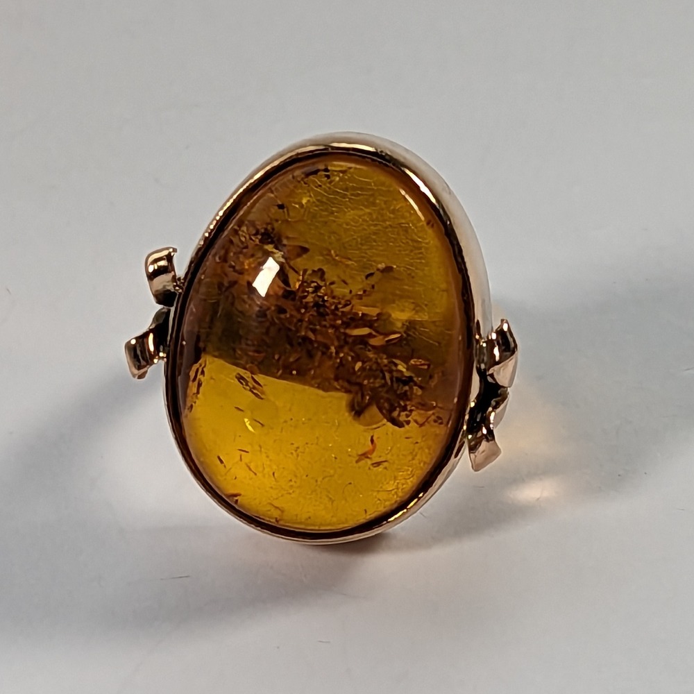Pre-owned 9ct Gold Amber Statement Ring Size P - Own4Less
